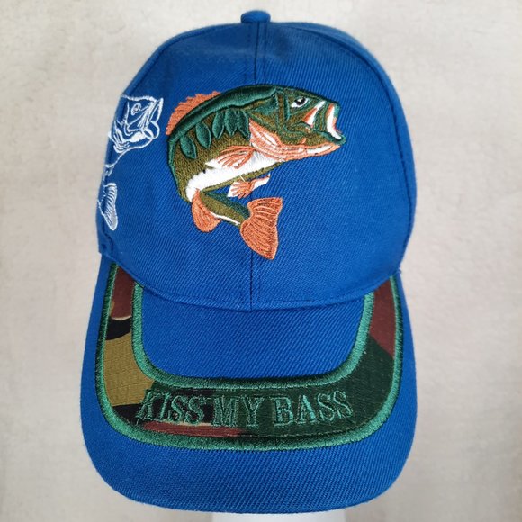 Accessories | Mens Baseball Cap Hat Blue Kiss My Bass | Poshmark
